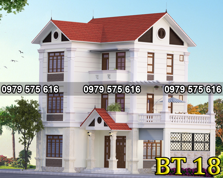 Thiết kế nhà đẹp - Mẫu thiết kế biệt thự mái thái (10x12.5m)